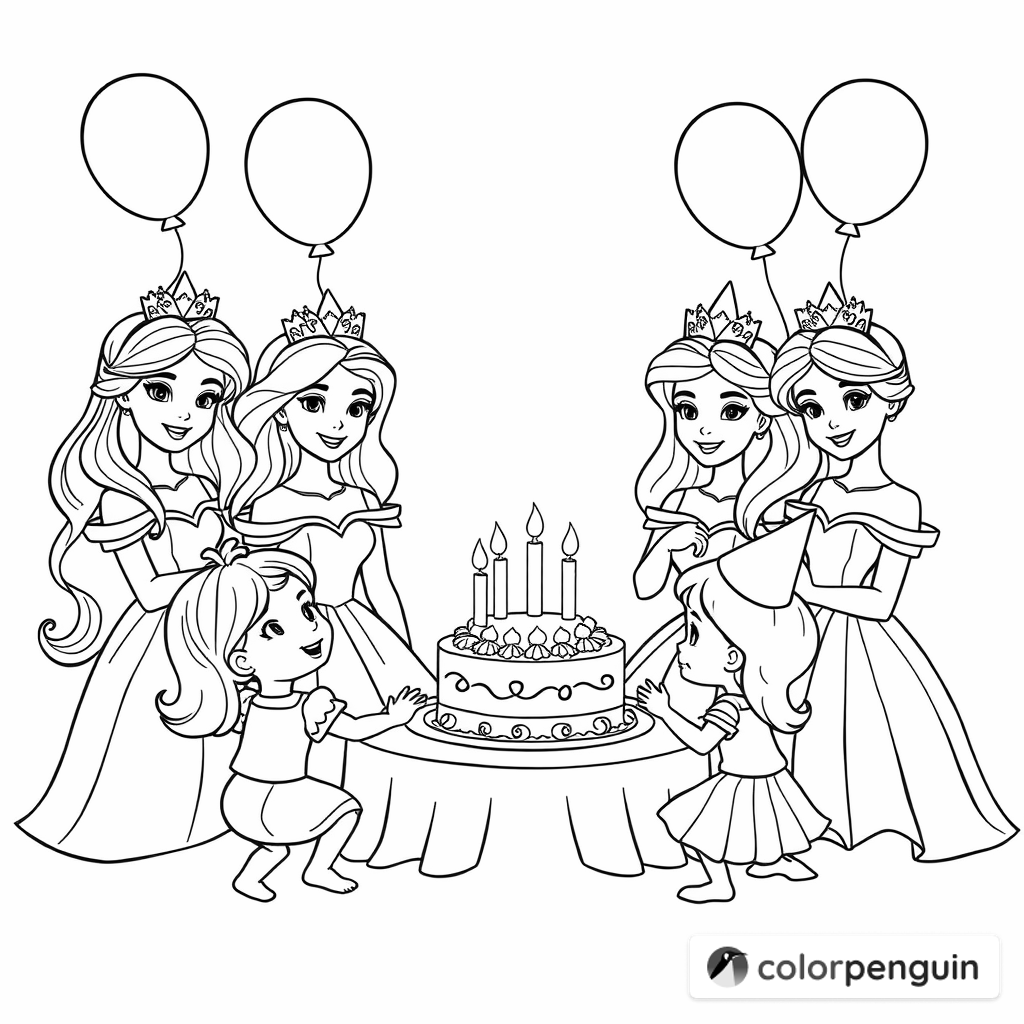 Princess Birthday Celebration Coloring Page