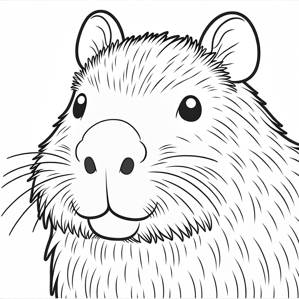 Fluffy Capybara CloseUp Coloring Page