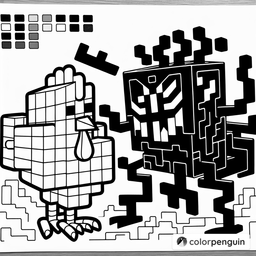 Minecraft Chicken Vs Wither Battle Coloring Page
