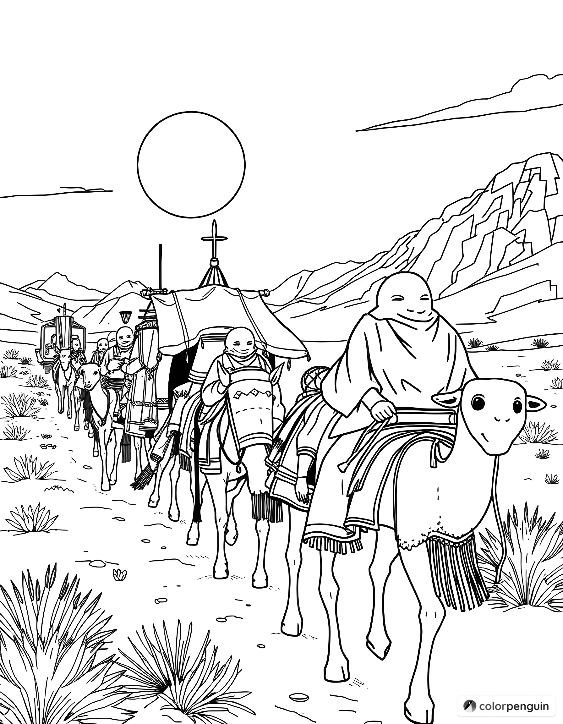 Caravan Of Desert Nomads Coloring Page