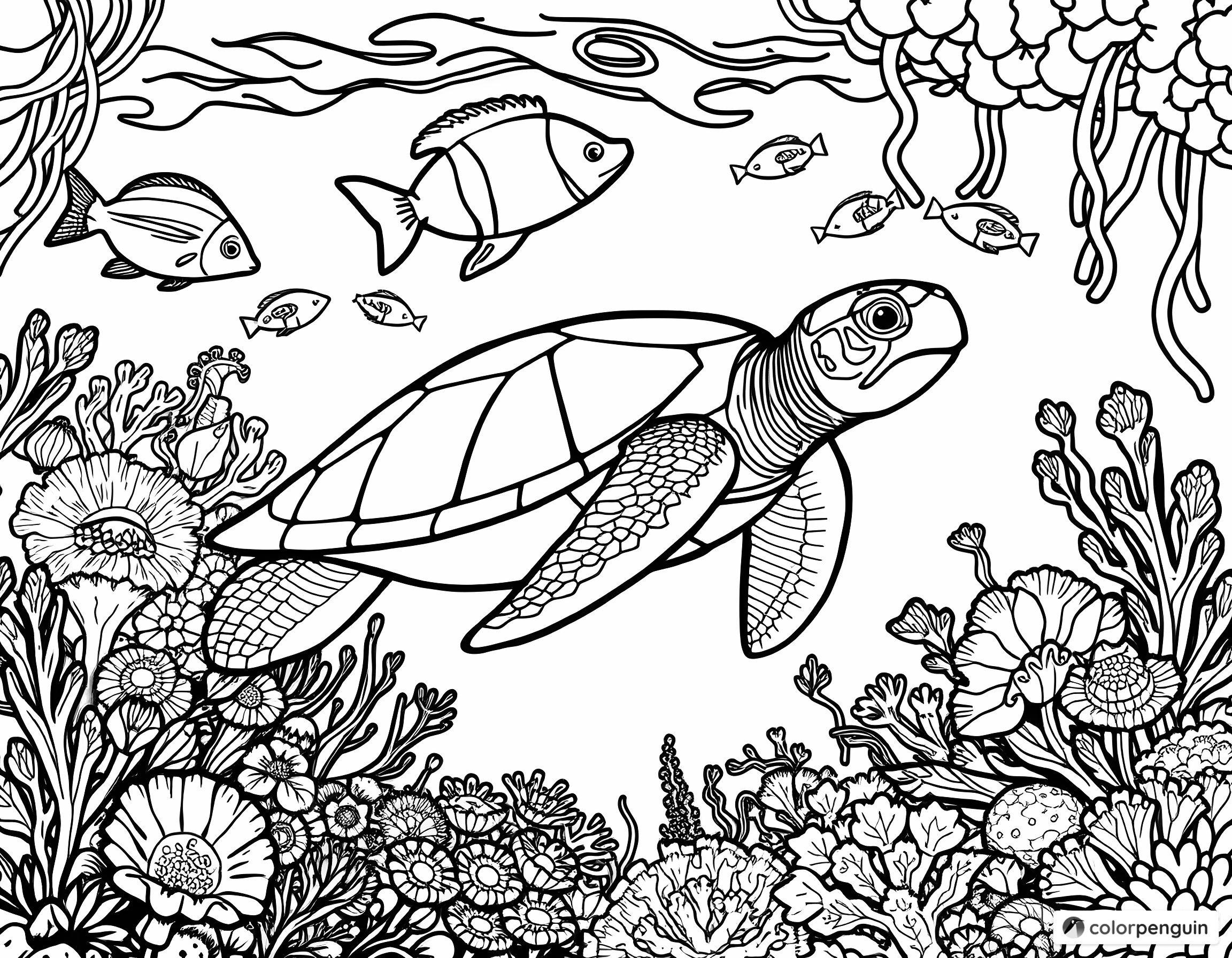 Sea Turtle Adventures Coloring Page