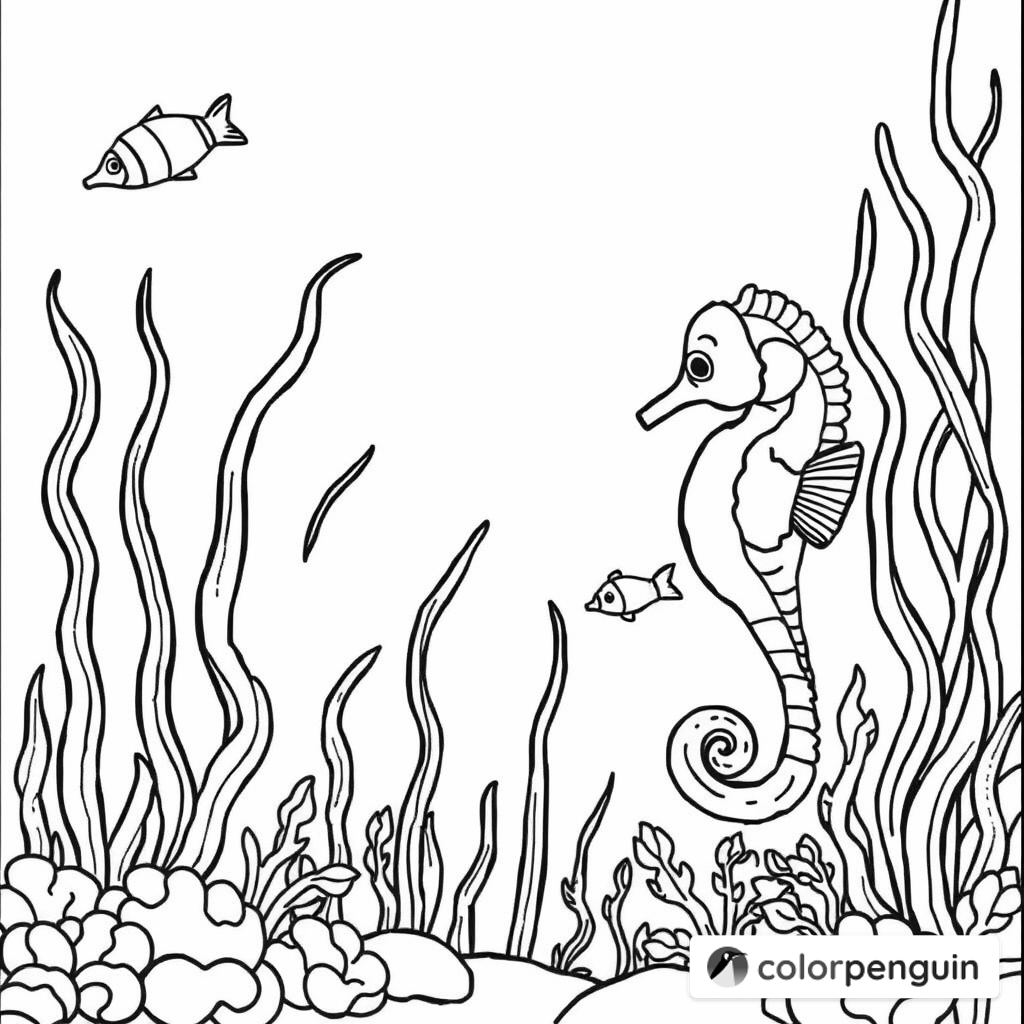 Underwater Adventure With Sea Creatures Coloring Page