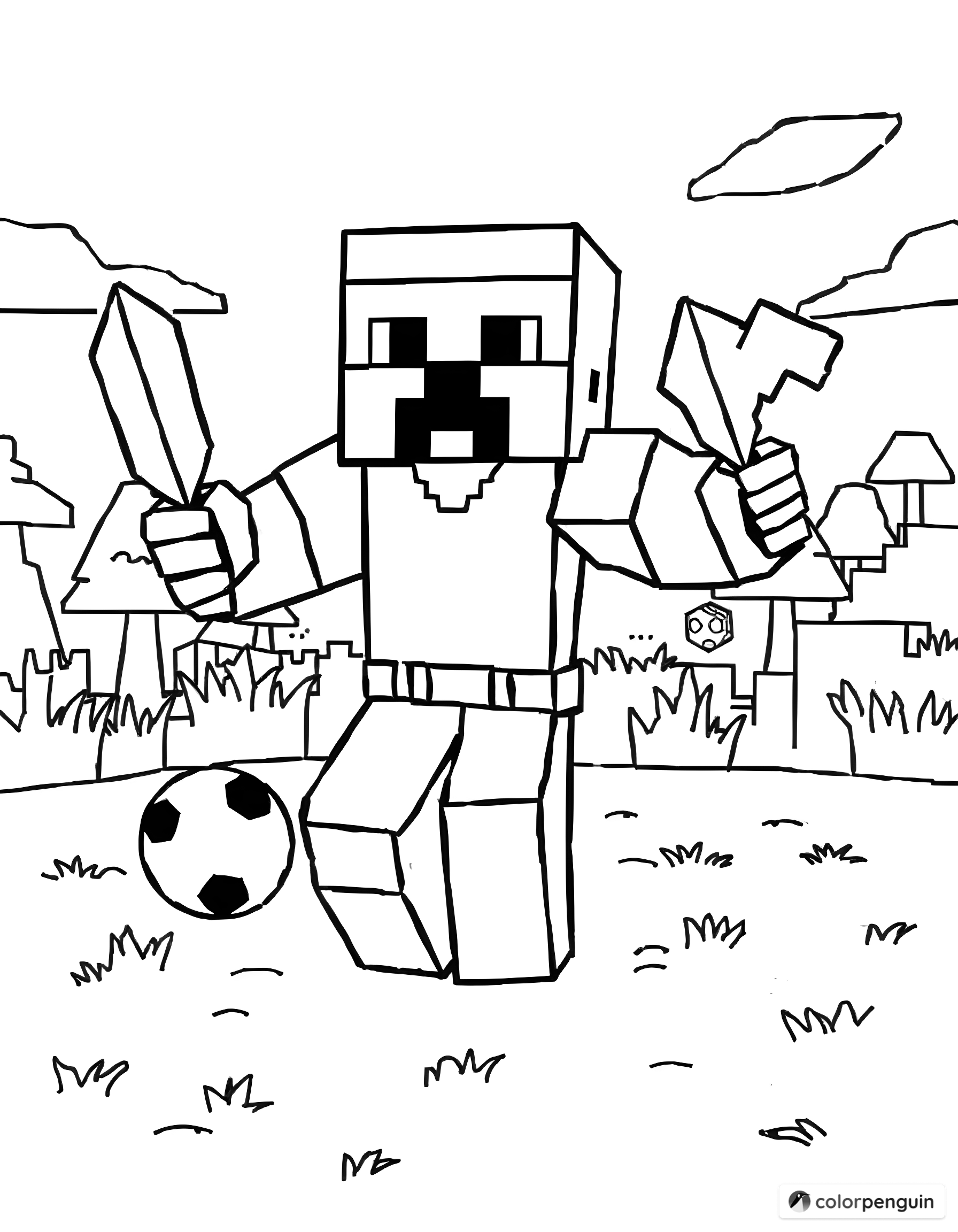 Minecraft Football Adventure Coloring Page