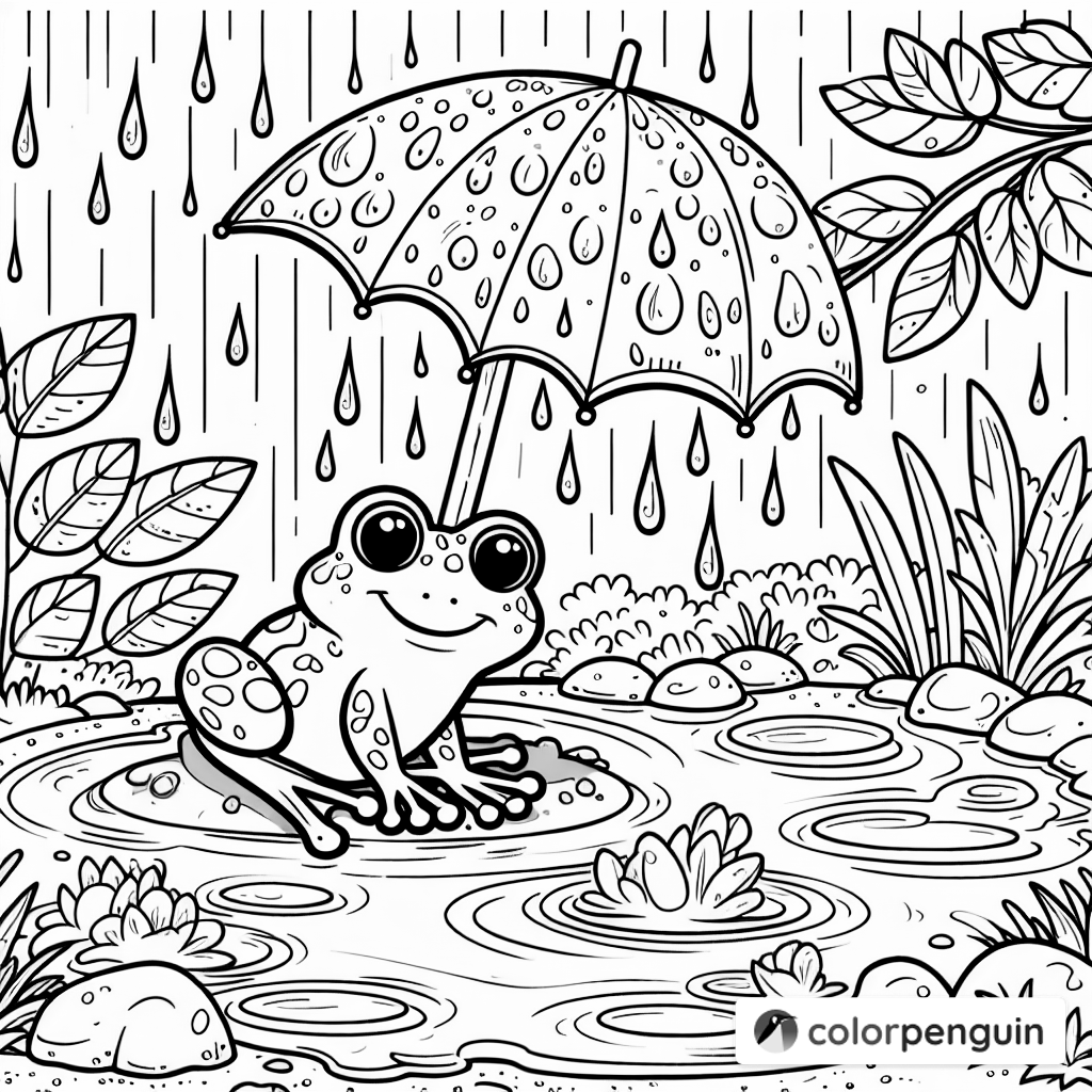 Frog In The Rain Coloring Page