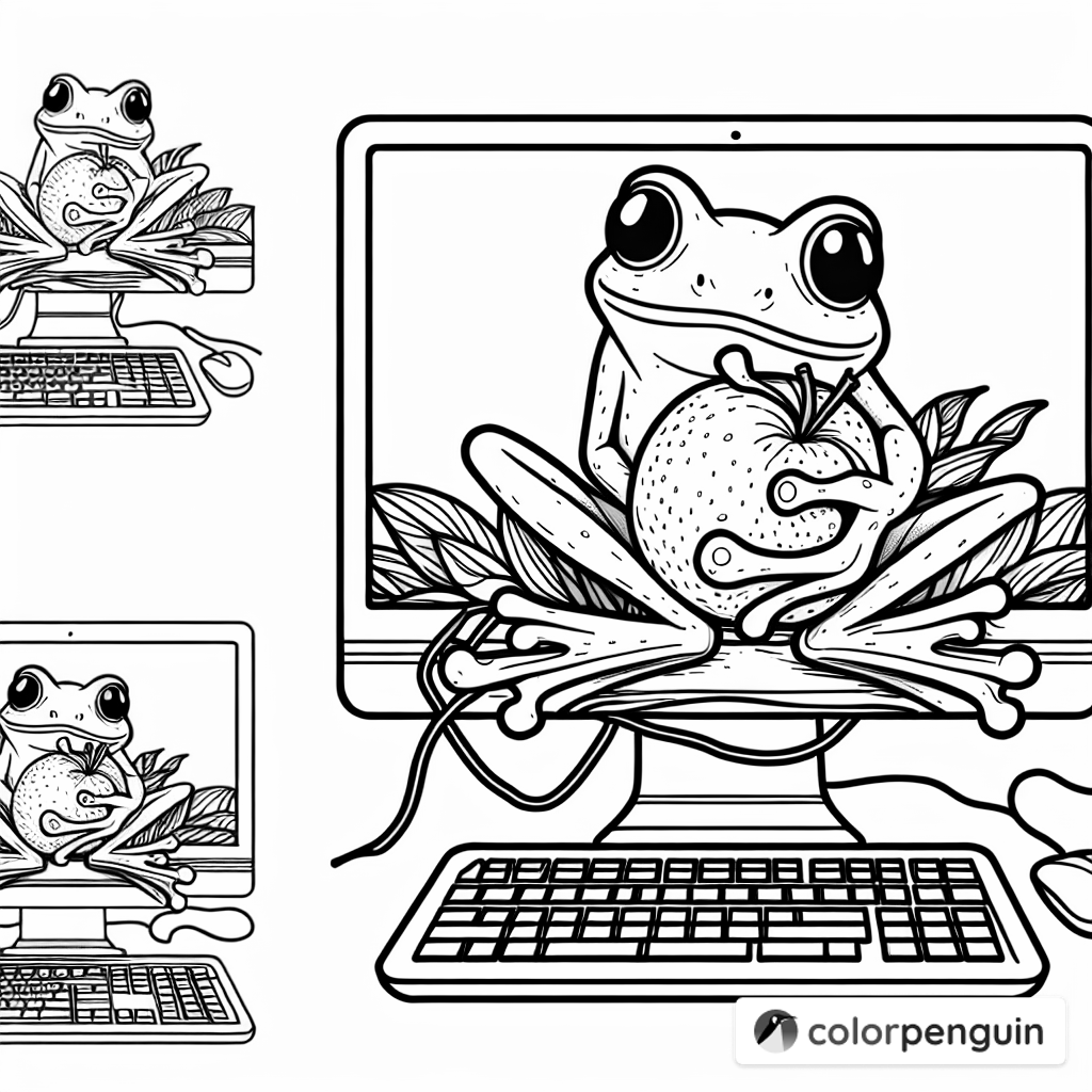 Frog On A Computer With An Orange Coloring Page
