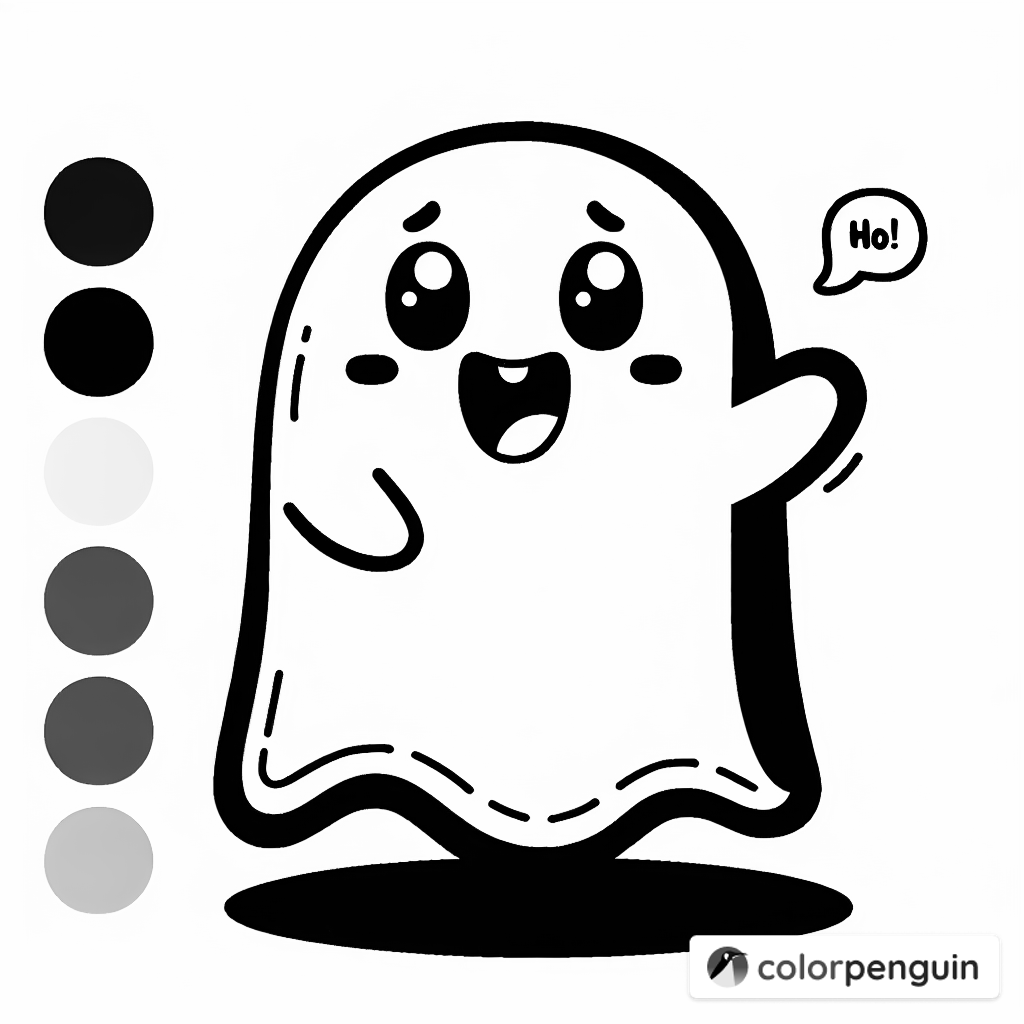 Cheerful Ghost Waving Hello Coloring Page