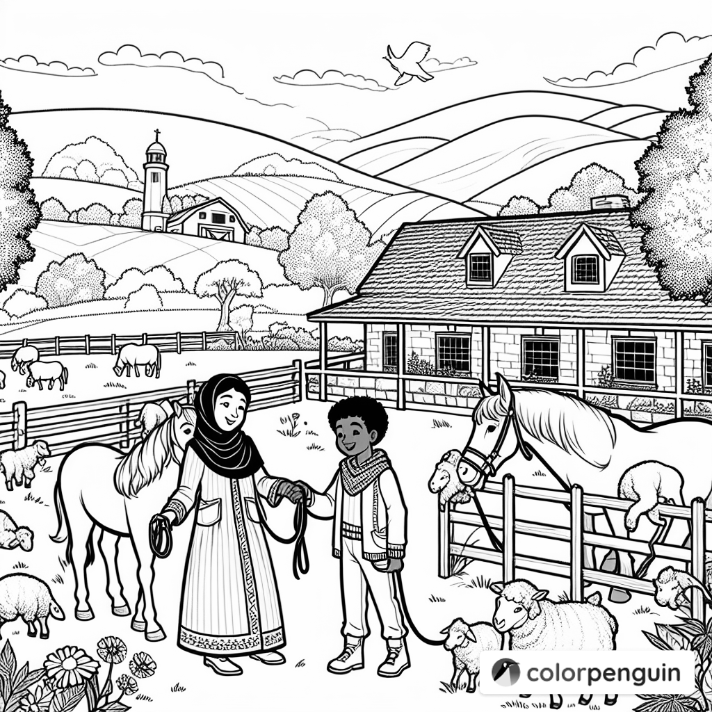 Helping Hands At The Horse Ranch Coloring Page