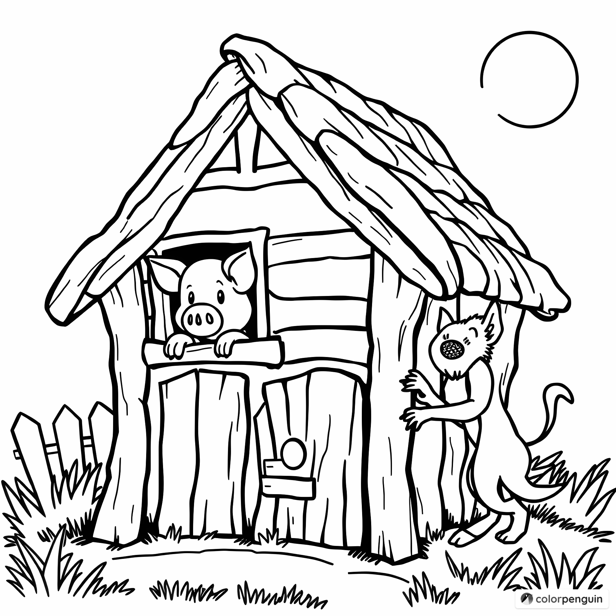 The House Of Sticks With The Curious Pig And The... Coloring Page