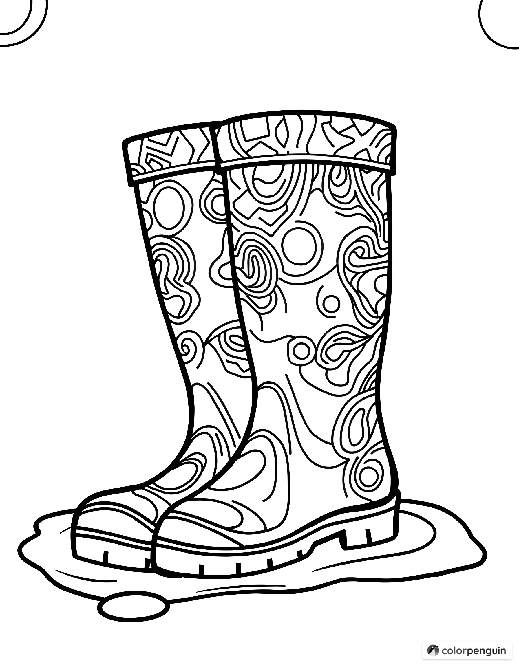 Rain Boots And Puddles Coloring Page