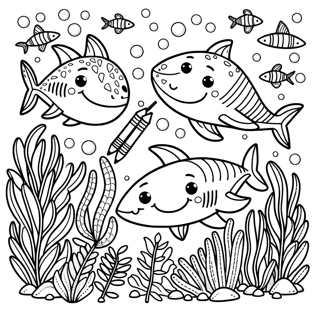 Shark Family Coloring Page