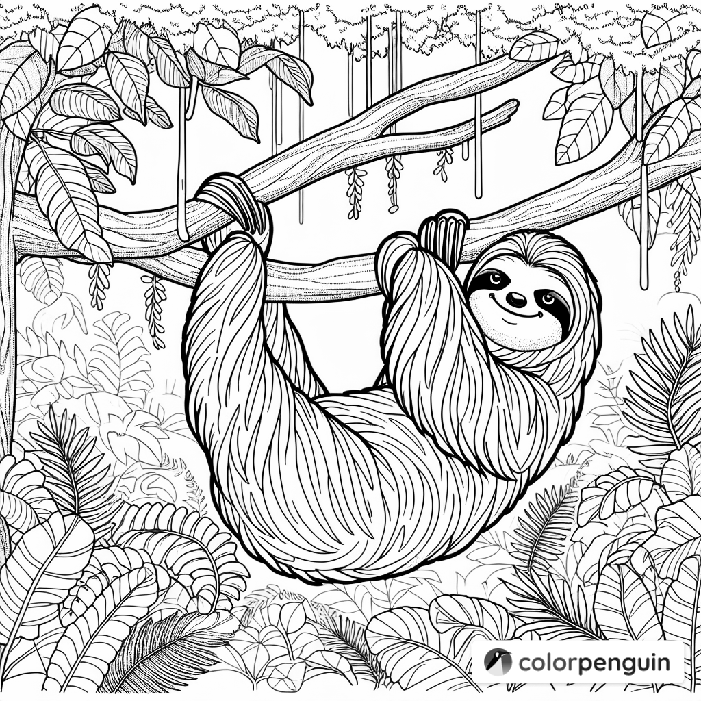 Lazy Sloth In The Jungle Coloring Page