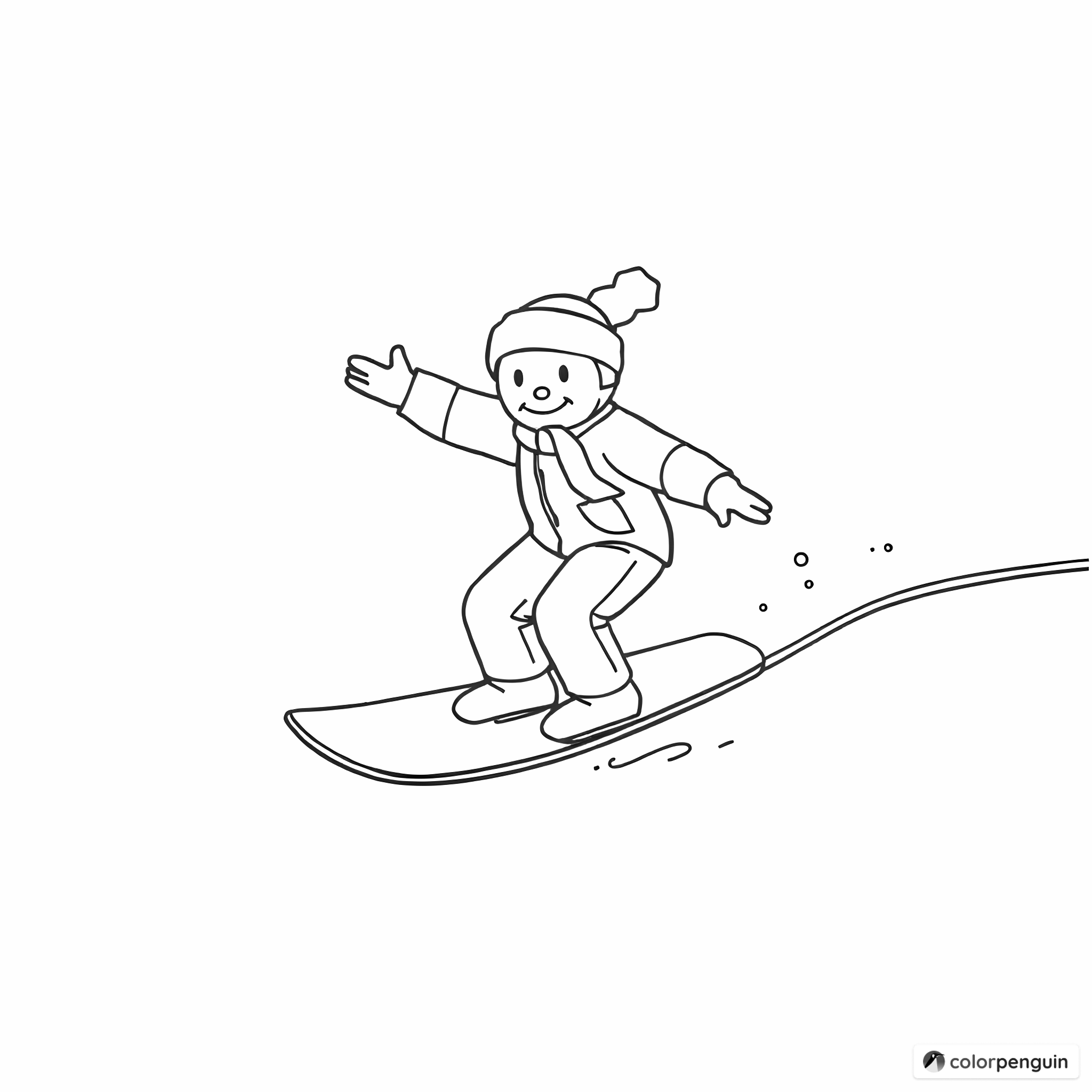 Snowman Surfing Coloring Page