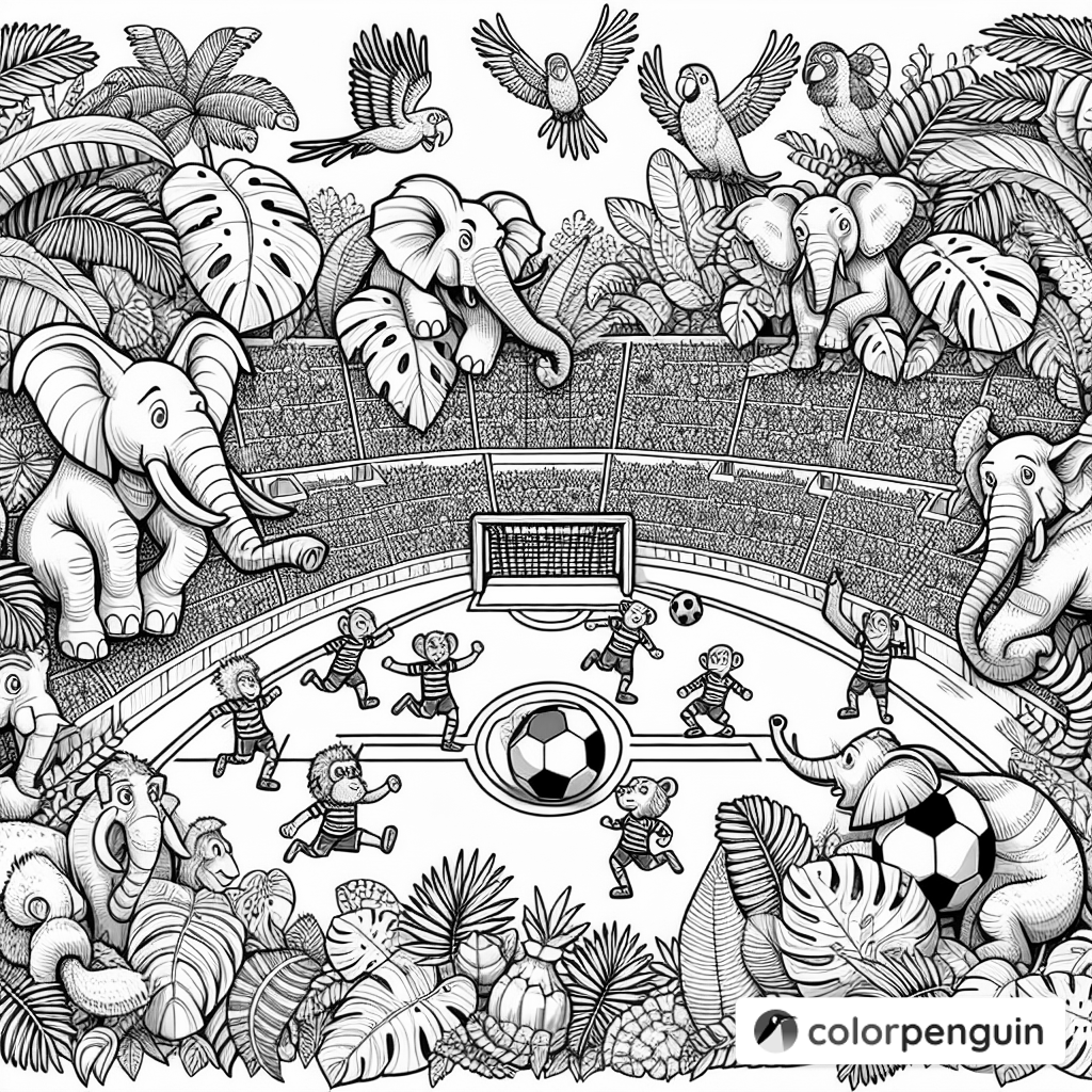 Jungle Soccer Showdown Coloring Page