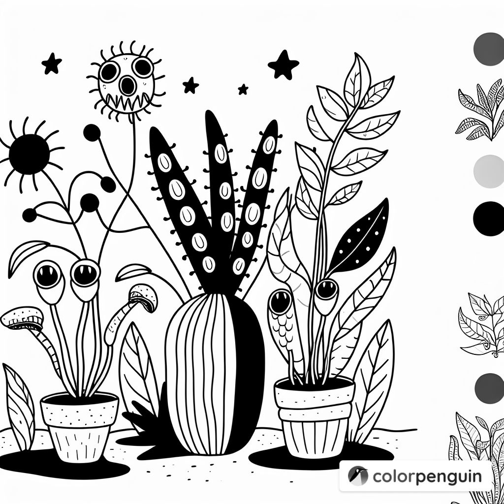 Cute Spooky Plants Coloring Page