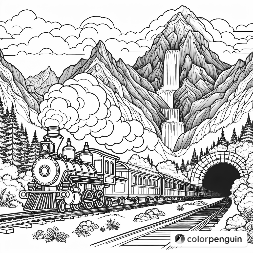 The Magical Steam Train Adventure Coloring Page
