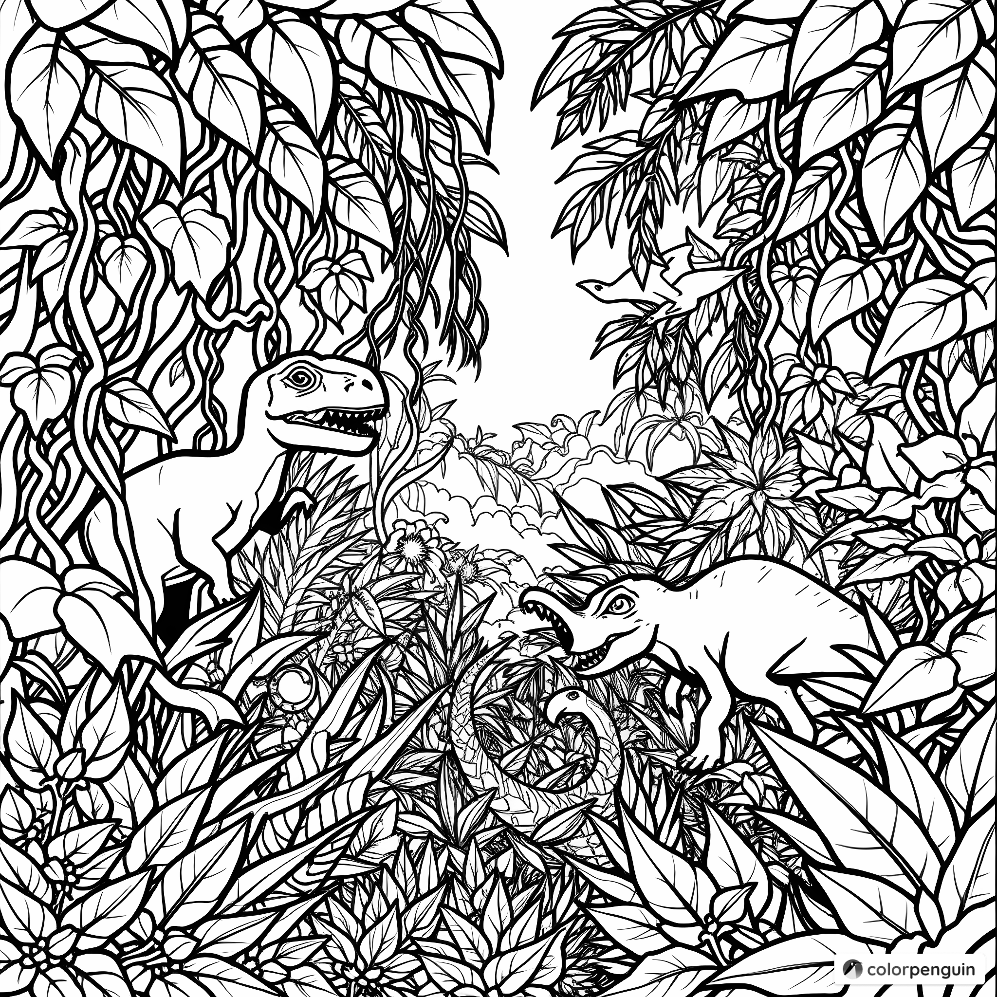Dinosaur Jungle Adventure Coloring Page