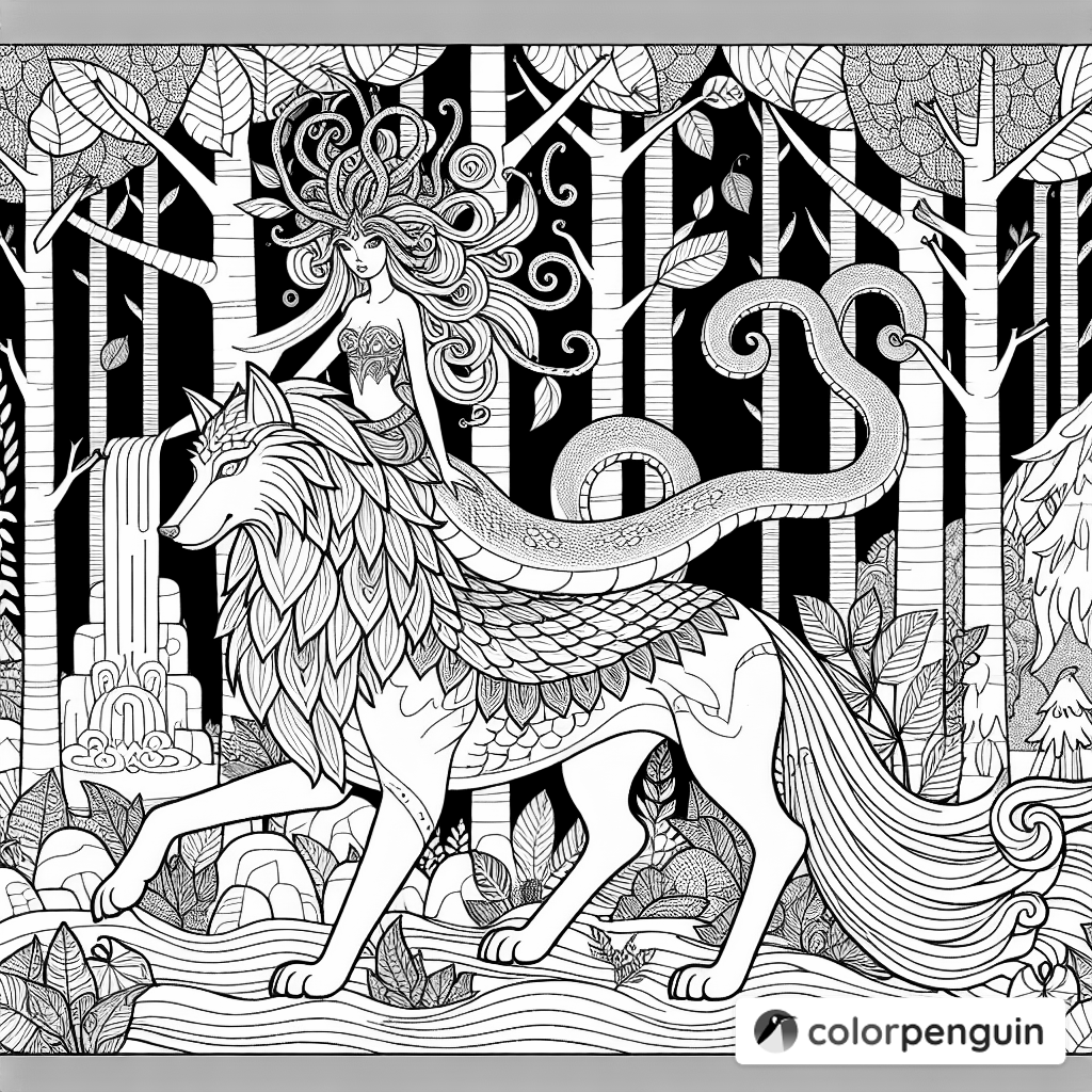 Medusa And The Giant Dyer Wolf Coloring Page