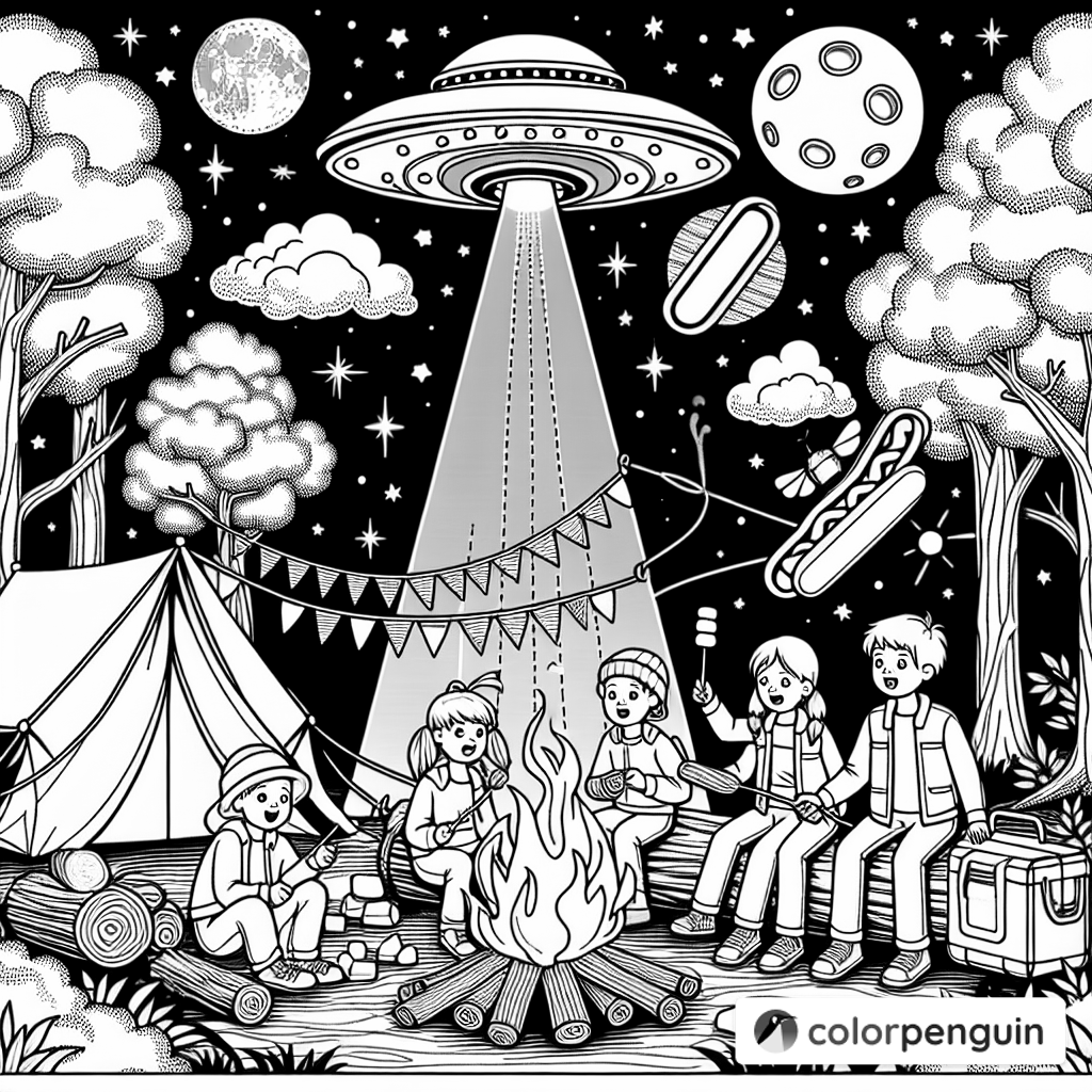 Camping Adventure Under The Stars Coloring Page