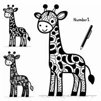 Giraffe With Number 1 Coloring Page | Free Printable
