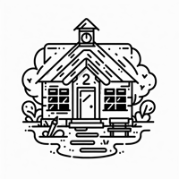 Number 2 With School House Coloring Page