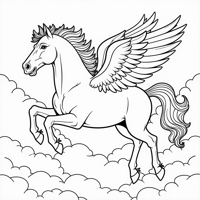 A Winged Horse Flying Among Clouds To Color Coloring Page