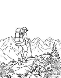 Hiker On Mountain Trail Coloring Page | Free Printable