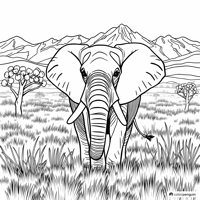 An Elephant On The Savanna Coloring Page