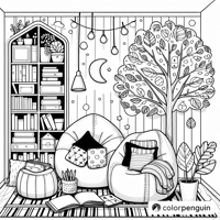 Cozy Reading Nook Coloring Page