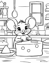 Cute Mouse In The Kitchen Coloring Page