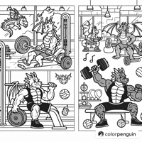 Muscular Dragons At The Gym Coloring Page