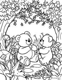 Teddy Bears Exploring A Secret Garden Coloring Page