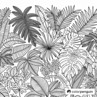 Tropical Plants Doodles Coloring Page
