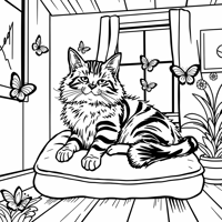 Fluffy Cat Coloring Page
