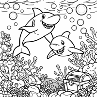 Shark And Dolphin Coloring Page