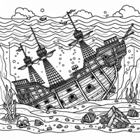 Sunken Pirate Ship Coloring Page
