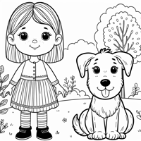 A Girl With A Dog Coloring Page
