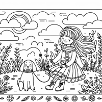 A Girl With A Dog Coloring Page