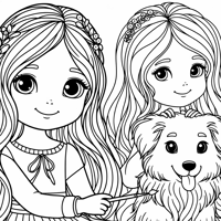 A Girl With A Dog Coloring Page