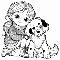 A Girl With A Dog Coloring Page
