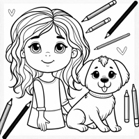A Girl With A Dog Coloring Page