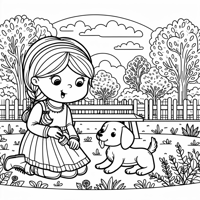 A Girl With A Dog Coloring Page
