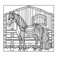 A Beautiful Horse In The Stable Coloring Page