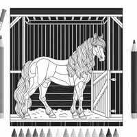 A Beautiful Horse In The Stable Coloring Page | Free Printable
