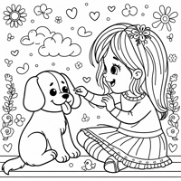 A Girl With A Dog Coloring Page