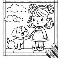 A Girl With A Dog Coloring Page