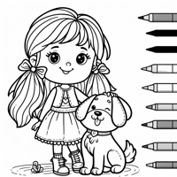 A Girl With A Dog Coloring Page