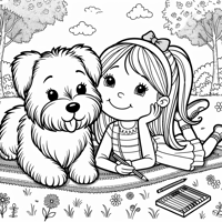A Girl With A Dog Coloring Page
