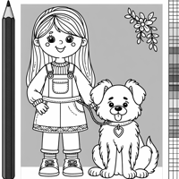 A Girl With A Dog Coloring Page