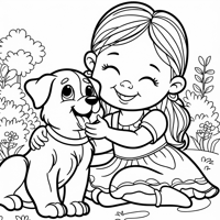 A Girl With A Dog Coloring Page
