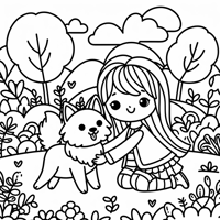 A Girl With A Dog Coloring Page